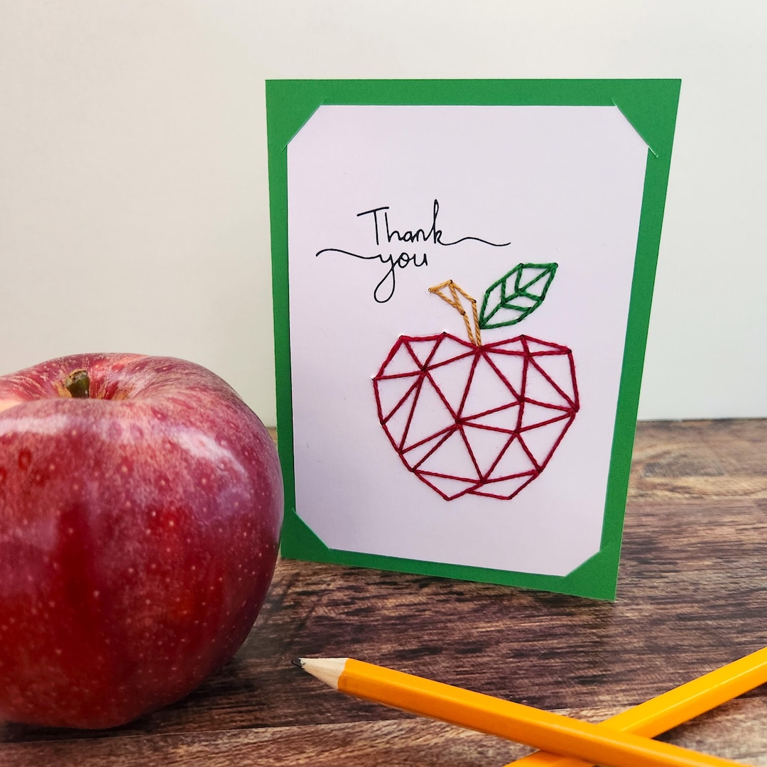 Embroidered Apple Thank You Card: Teacher Appreciation Set - Etsy