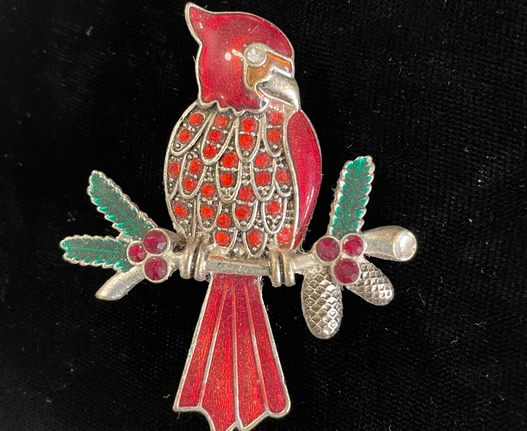 Vintage Cardinal Bird Brooch Christmas Winter Red Jeweled Costume ...