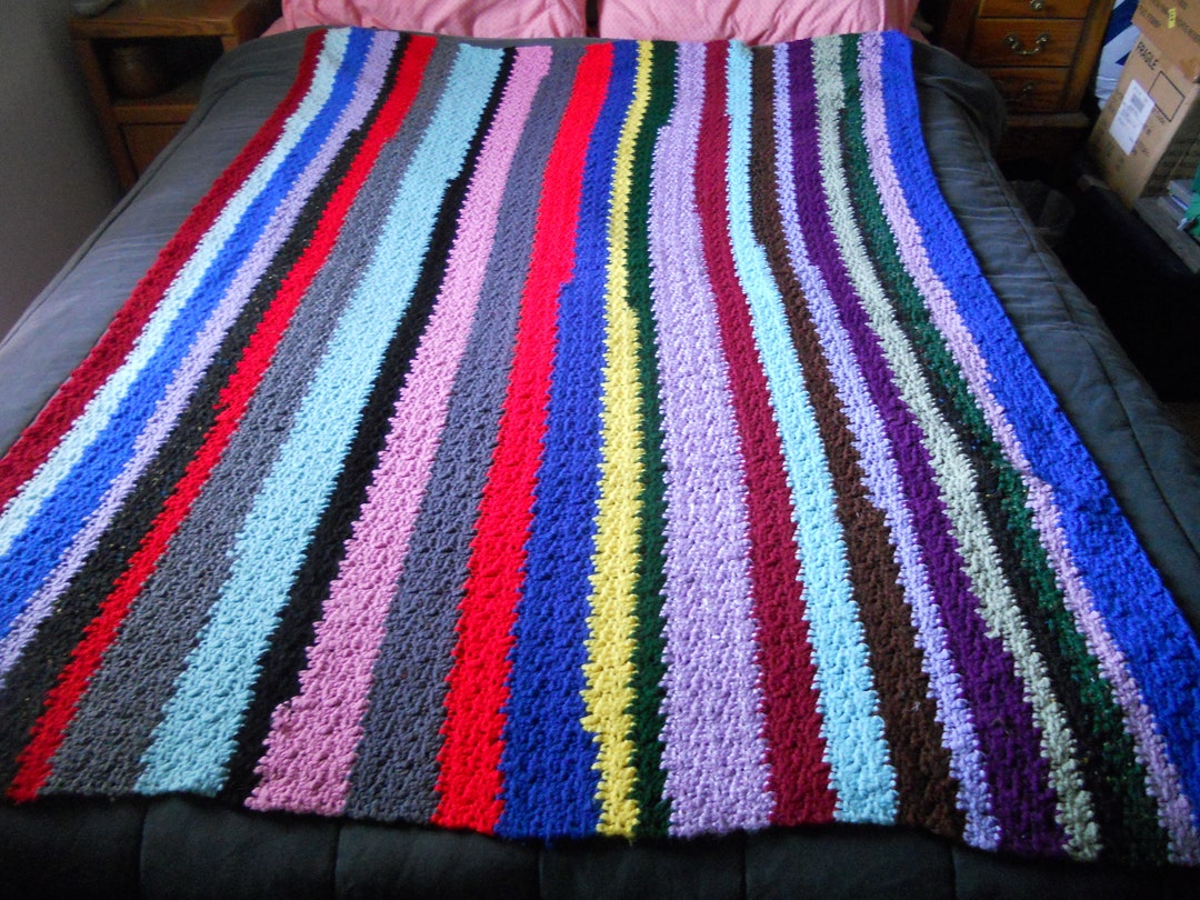 Vintage Homemade Crochet Small Afghan Lap Throw Striped Multi Color ...