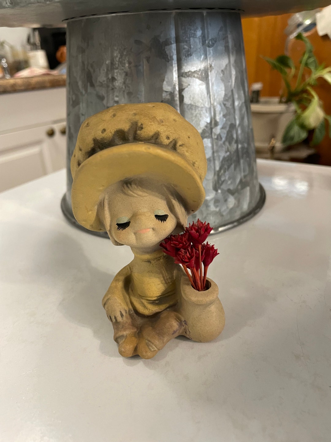 Vintage UCTCI Japan Pottery Girl in Yellow Bonnet With Flowers - Etsy