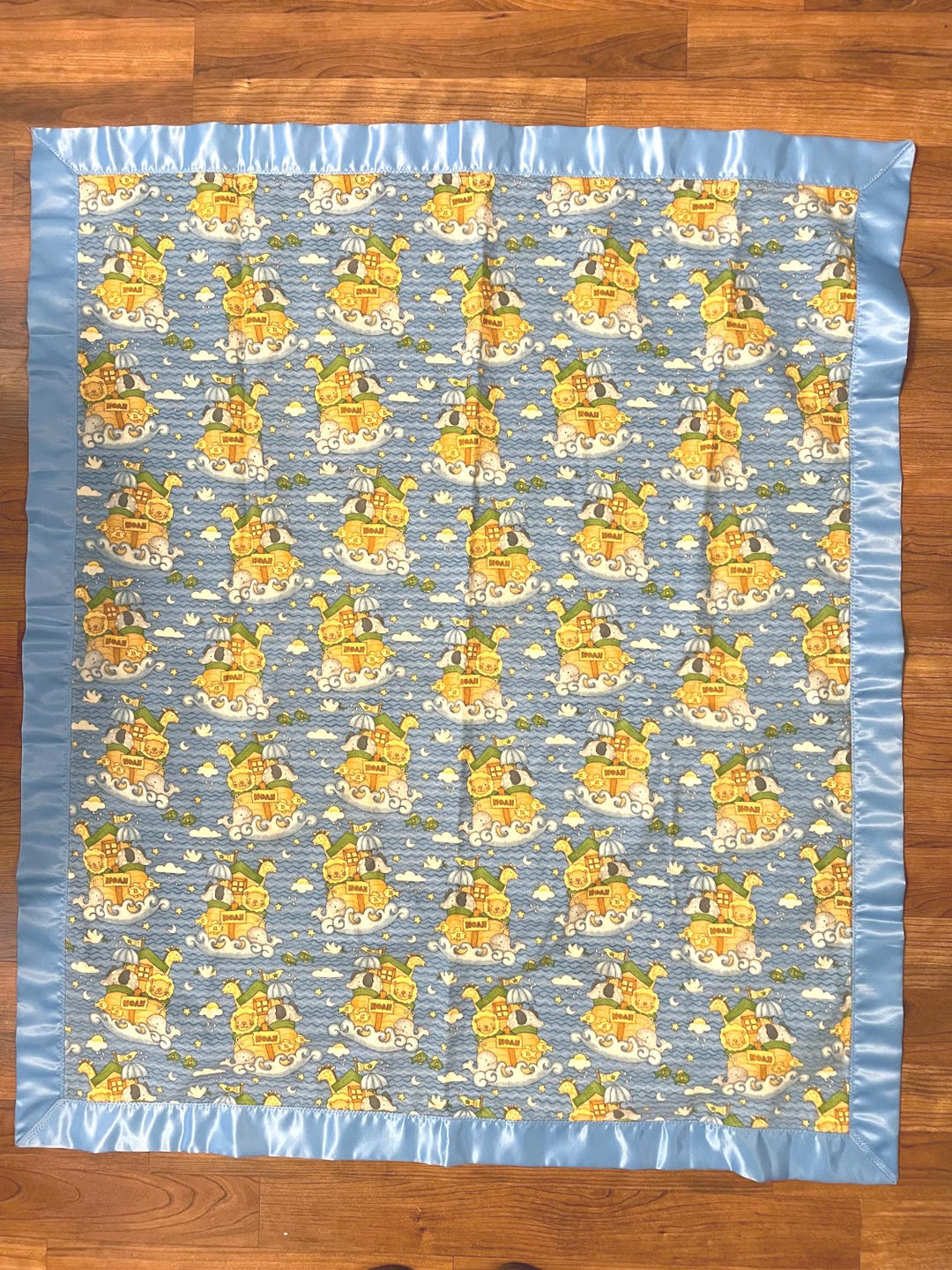 Noah's Ark Fleece Baby Blanket: Blue Satin Trim, 34.5 X 40.5 In - Etsy