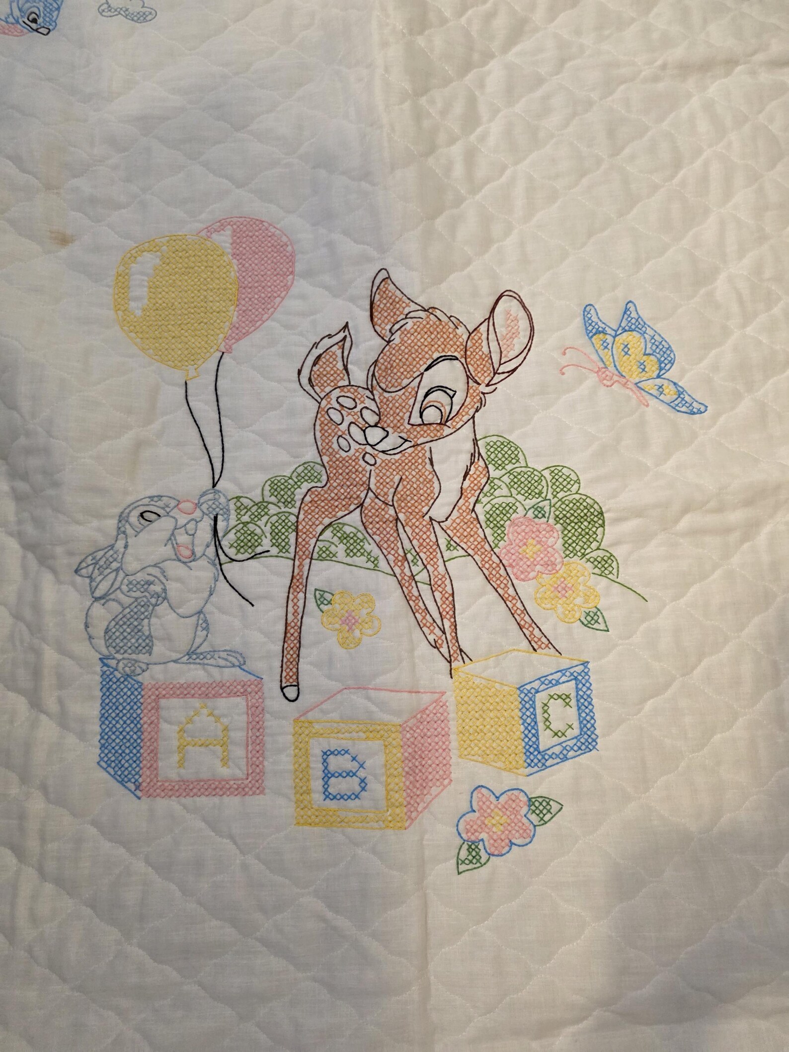 Vintage Baby Quilt Cross Stitch Embroidery Disney Bambi & Friends 40x56 ...