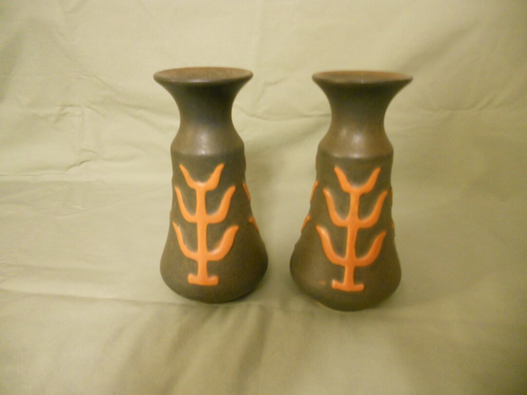 Vintage Oriental Pair of Brown Vases Orangish Rust Design 6" Tall - Etsy