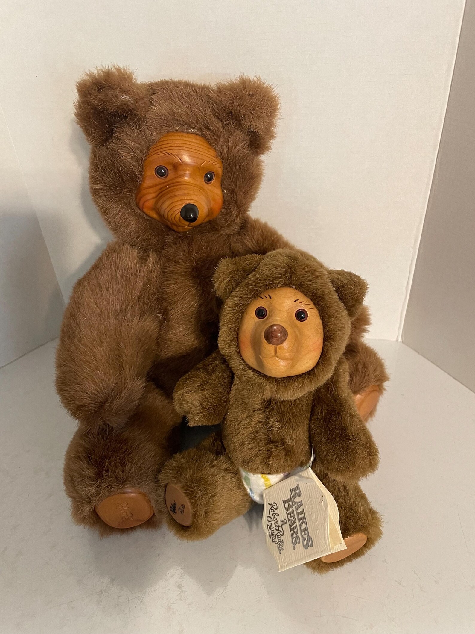 Raikes Bears Pair, Terry and Miniature Nursery Bear With Wood Faces - Etsy