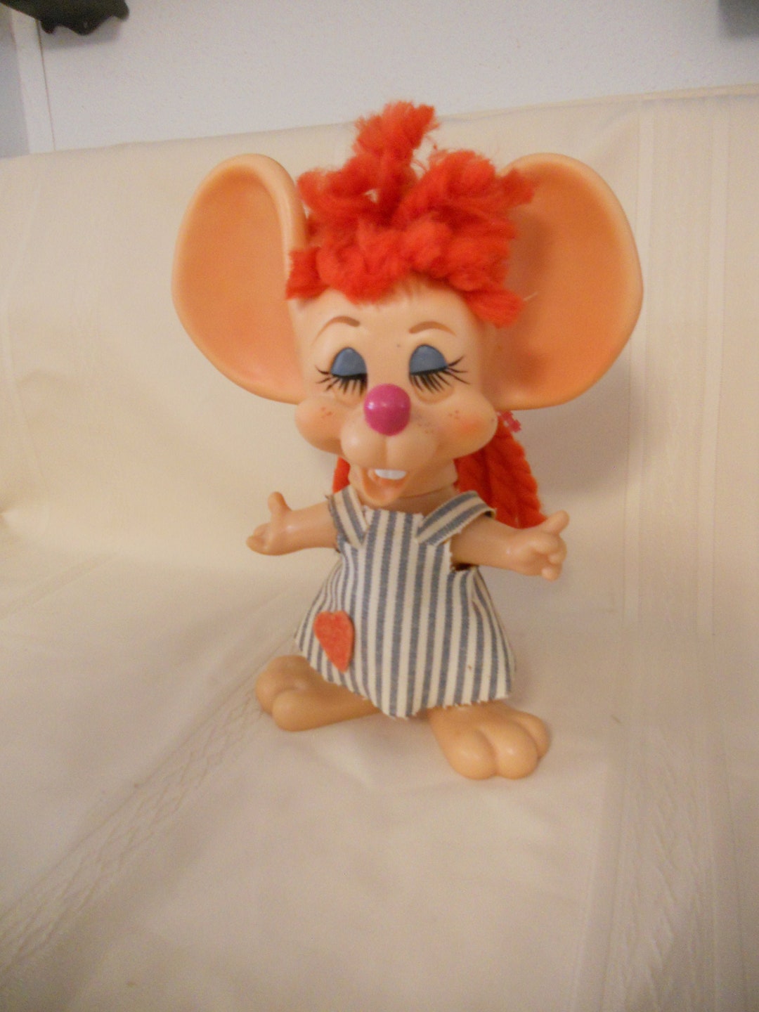 Vintage 1970 Roy Des Redhead Mouse Bank, Striped Jumper Dress - Etsy