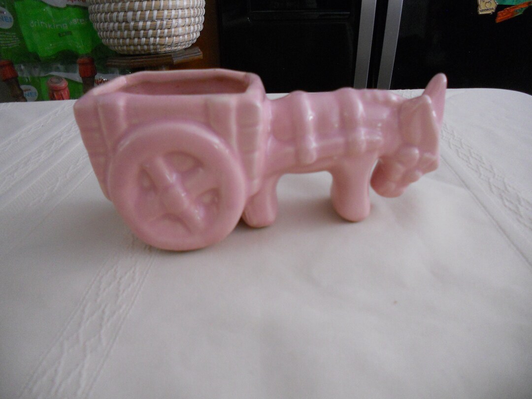 Vintage Pink Donkey Burro Pulling Cart Pottery Flower Planter - Etsy