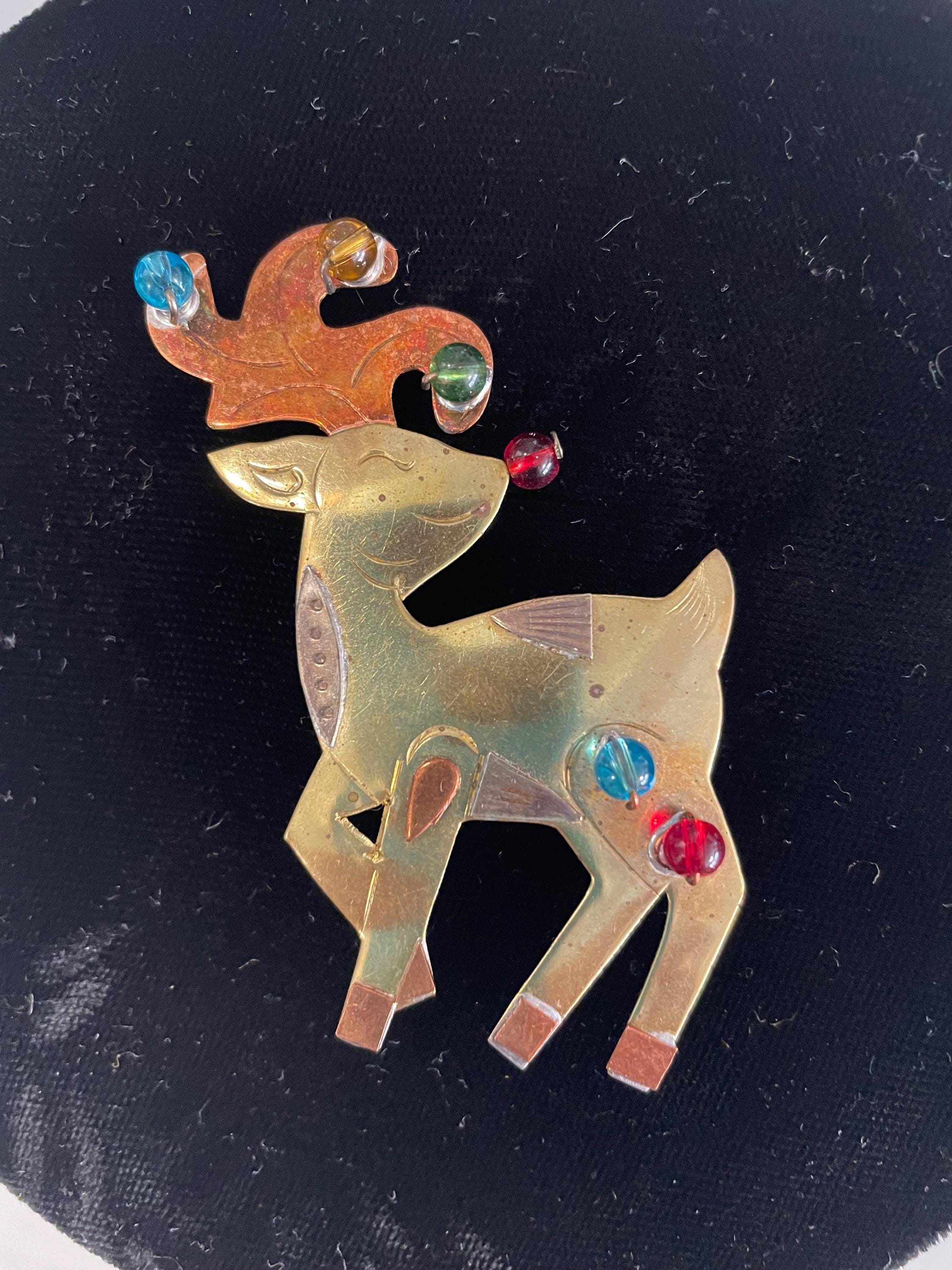 Rudolph the Red Nosed Reindeer Metal Beaded Pin Brooch 2.75-inch Tall ...