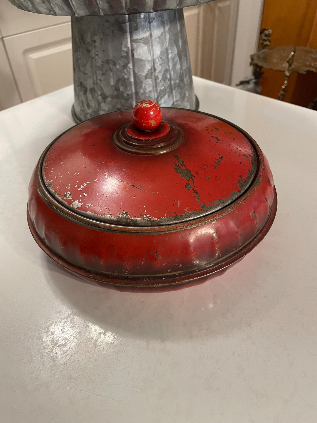 Vintage Red Metal Sewing Box Three Piece 1930's Unique! - Etsy