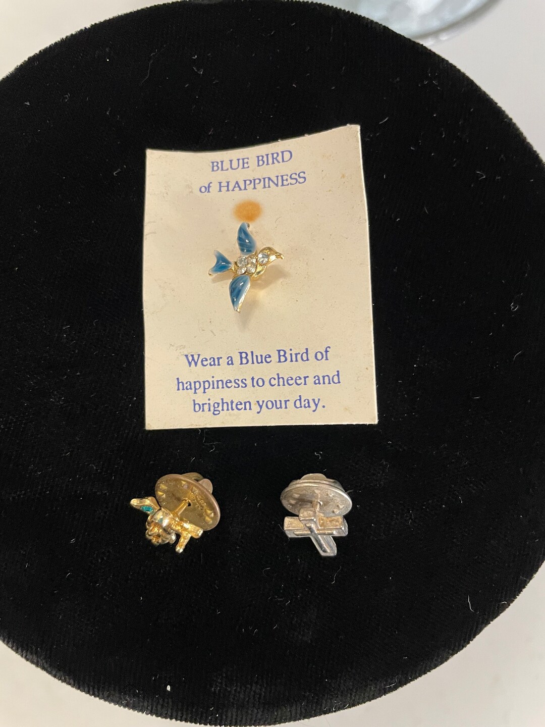 Vintage Tack Pins Angel, Blue Bird of Happiness, Cross Jeweled Costume ...