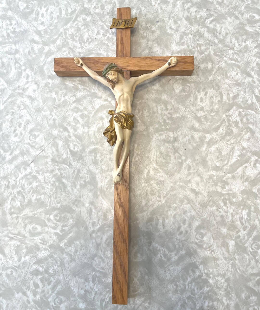 DOLFI Wood Crucifix Hand Painted Christ Original 15-inch INRI Marked on ...