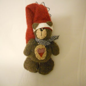 Brown Wool Feel Bear With Red Stocking Hat Christmas Ornament Hanging ...