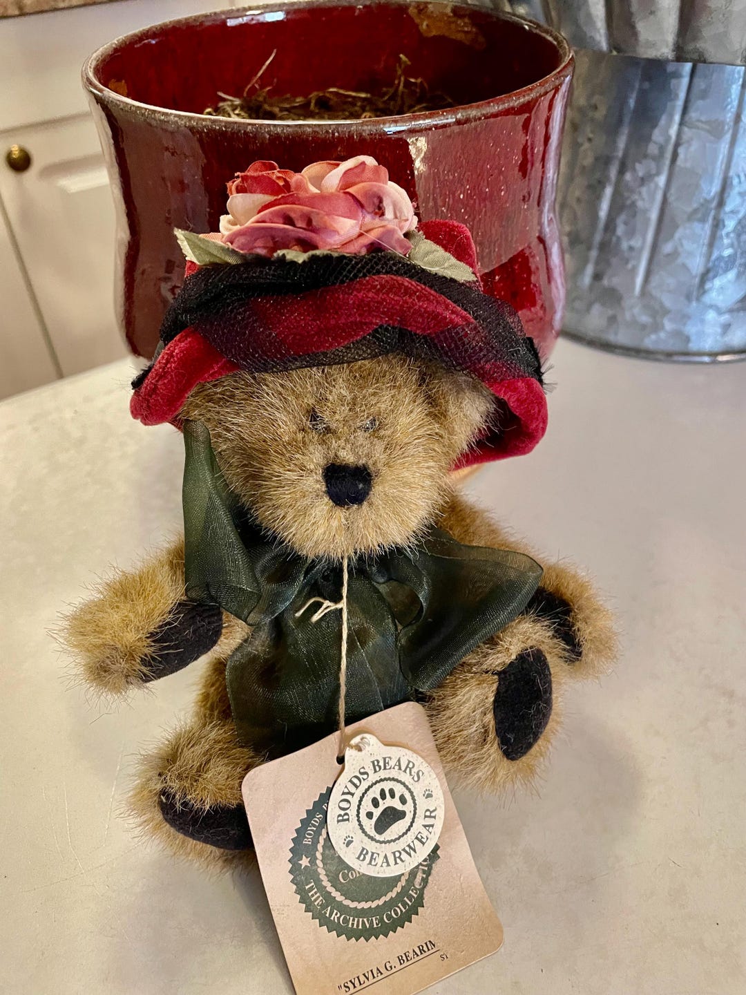Boyds Bear Sylvia G Bearimore 6-inch Brown Wearing a Hat With Rose ...