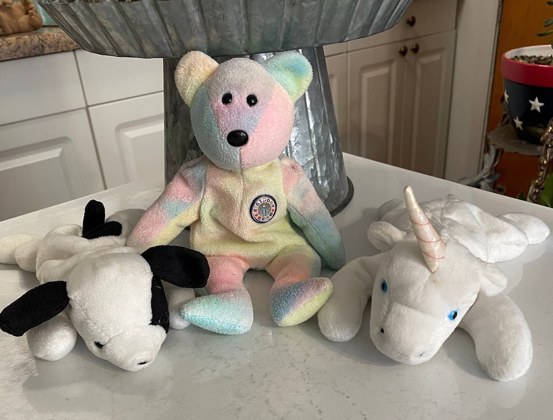 Ty Beanie Babies Mystic Unicorn, Tye Dyed BB Bear Birthday Bear and ...