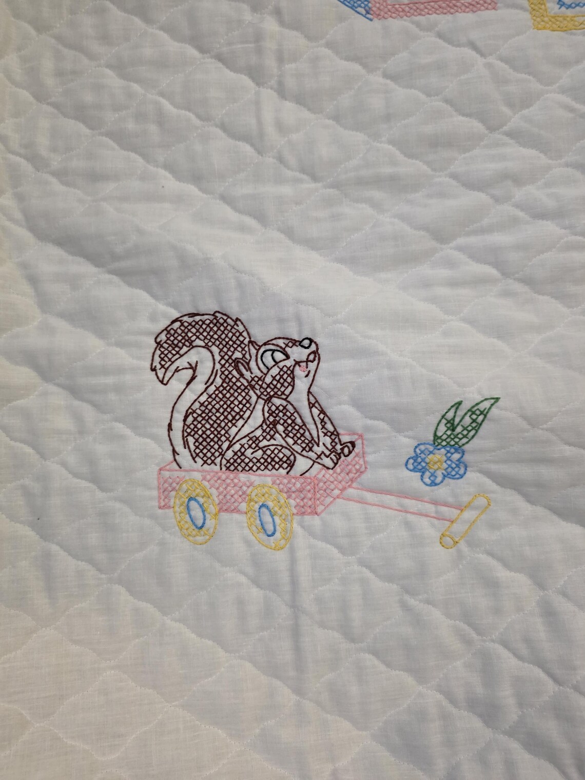 Vintage Baby Quilt Cross Stitch Embroidery Disney Bambi & Friends 40x56 ...