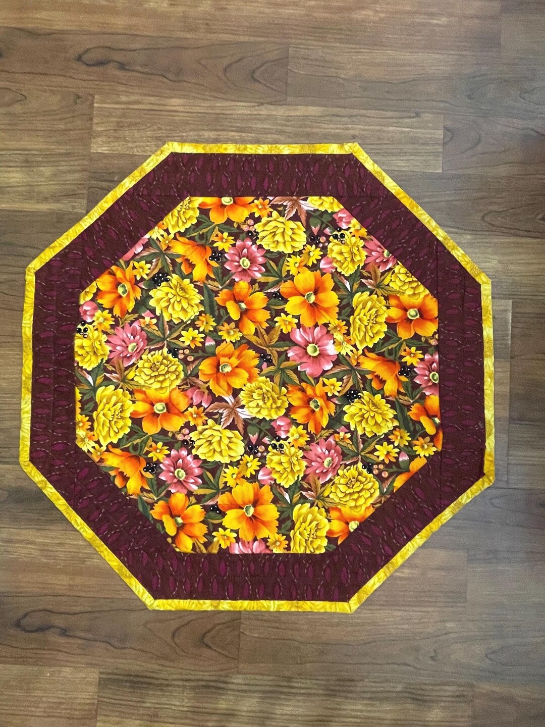 Octagon Pieced Bold Flowers Fall Colors Fabric Table Center Piece - Etsy