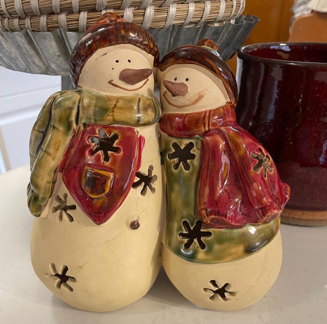 Pair of Snowmen Pottery Figure 1-piece 7.5-inch Tall - Etsy
