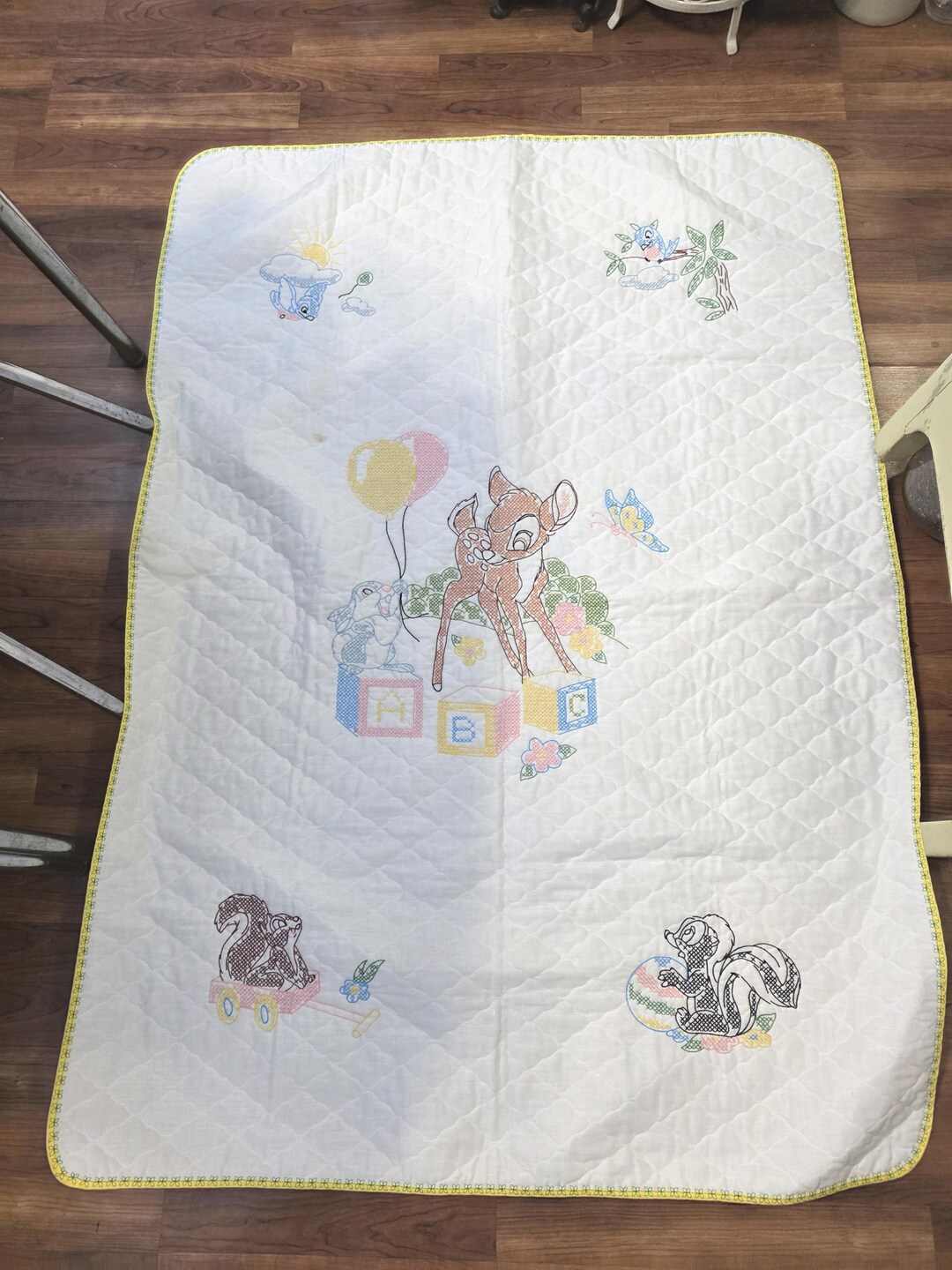 Vintage Baby Quilt Cross Stitch Embroidery Disney Bambi & Friends 40x56 ...