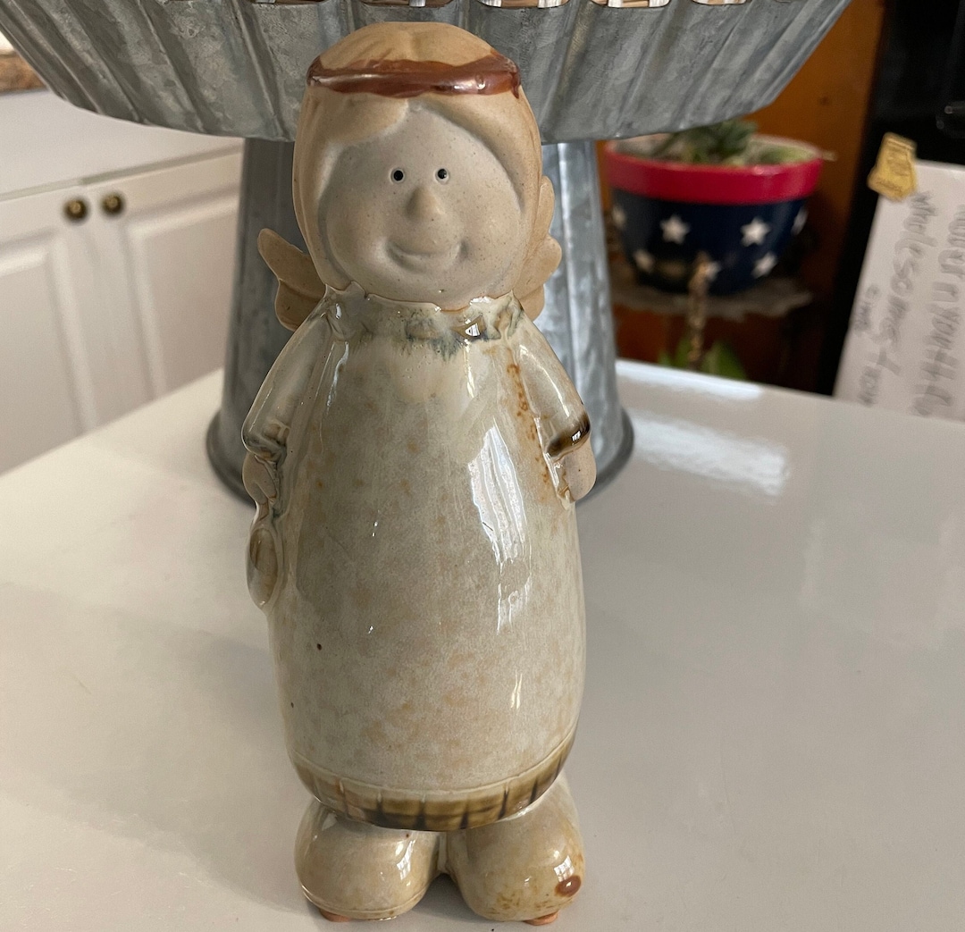 Glazed Pottery Angel With Halo and Wings 7-inch Tall - Etsy