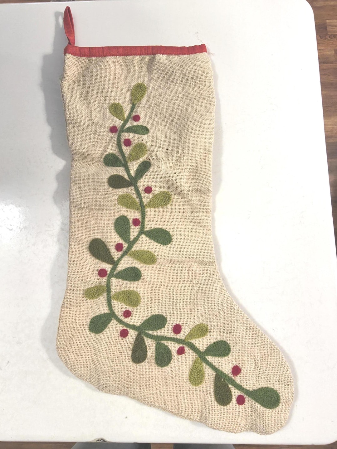 Jute Christmas Stocking Holly Design India - Etsy