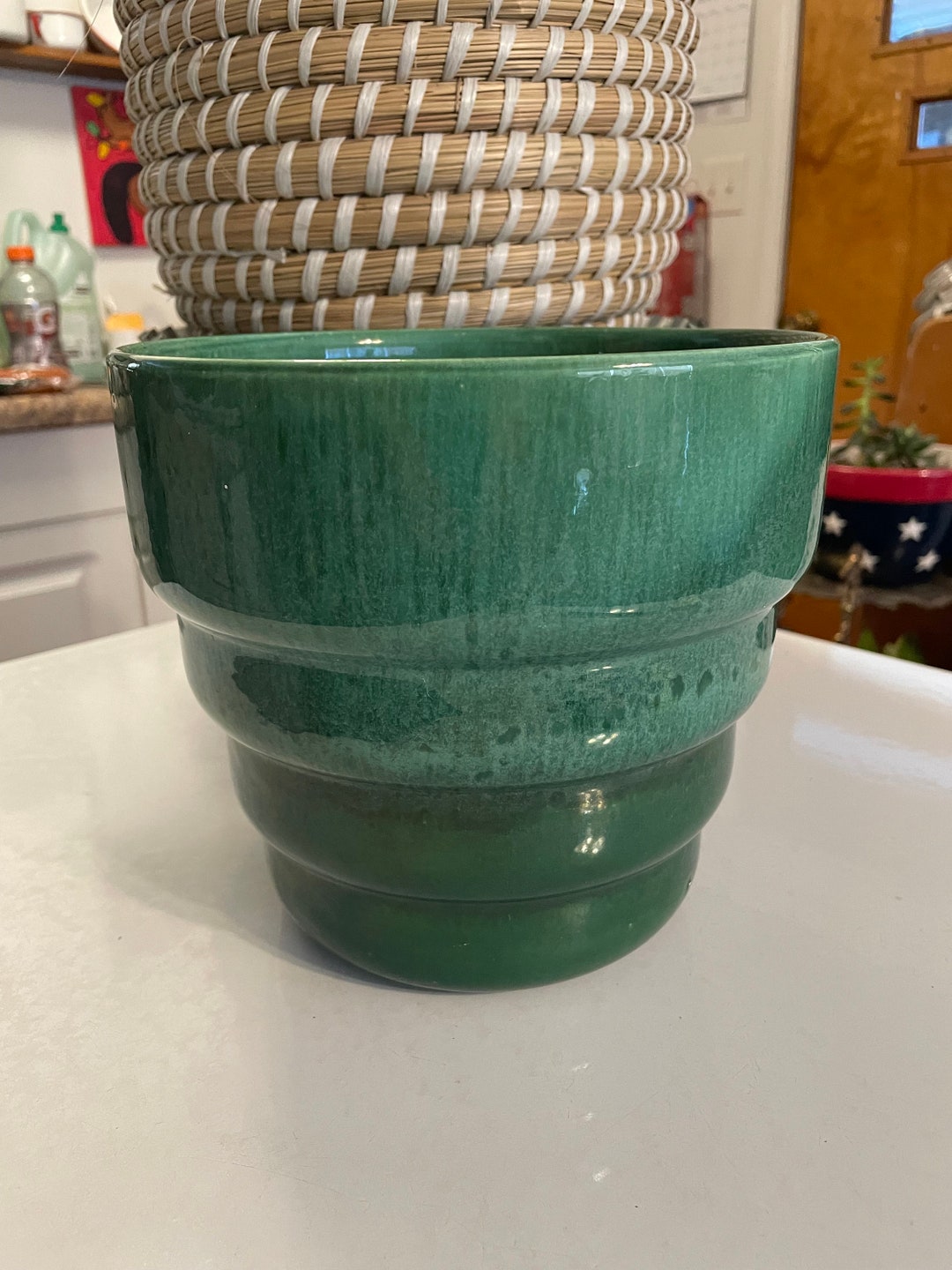 Haeger Ombre Green Tiered Sided Flower Planter 3789-7 USA 7-inch Tall 8 ...