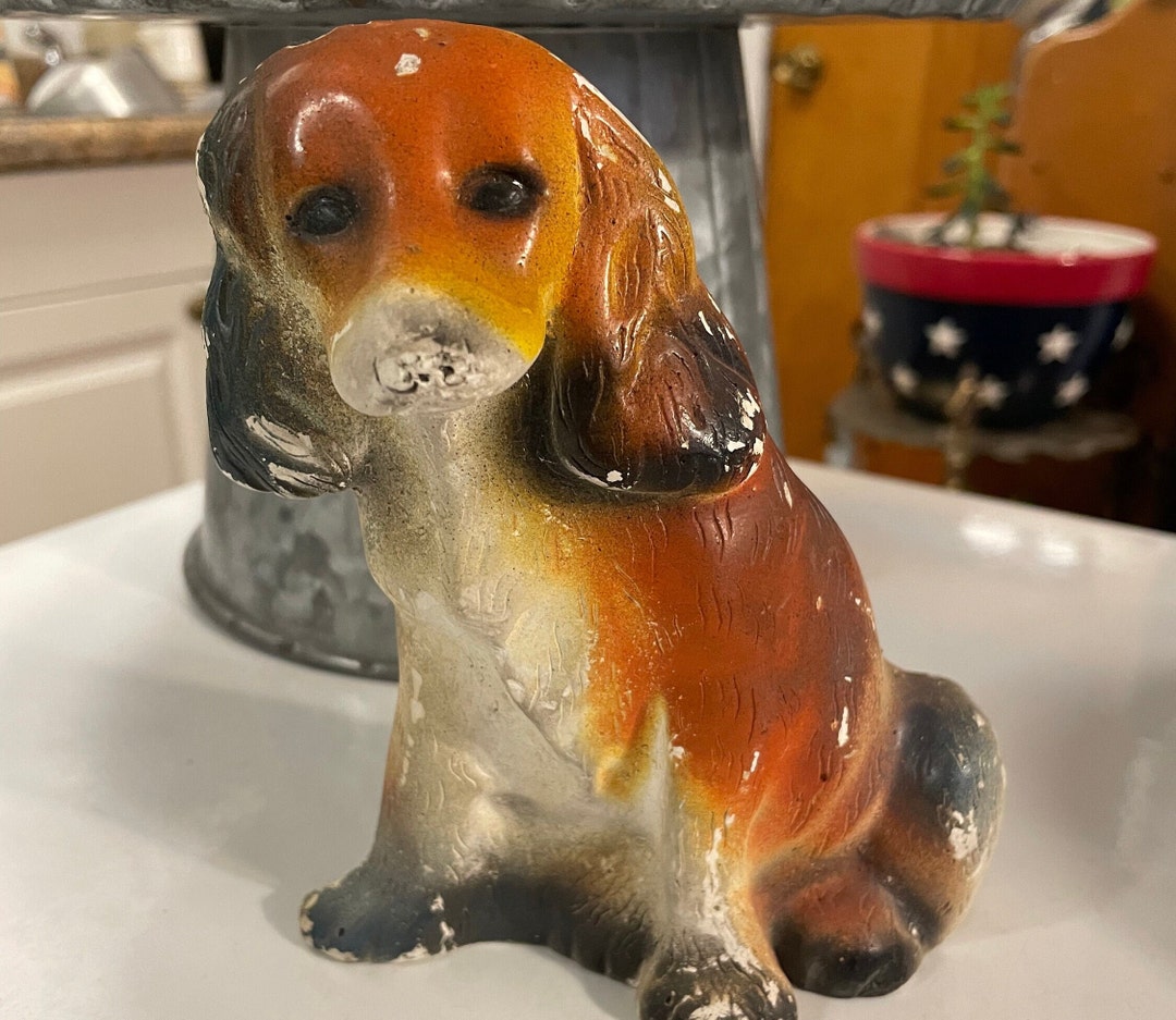 Chalkware Chalk Dog Brown White and Black 4.5-inch Long 5.25-inch Tall ...