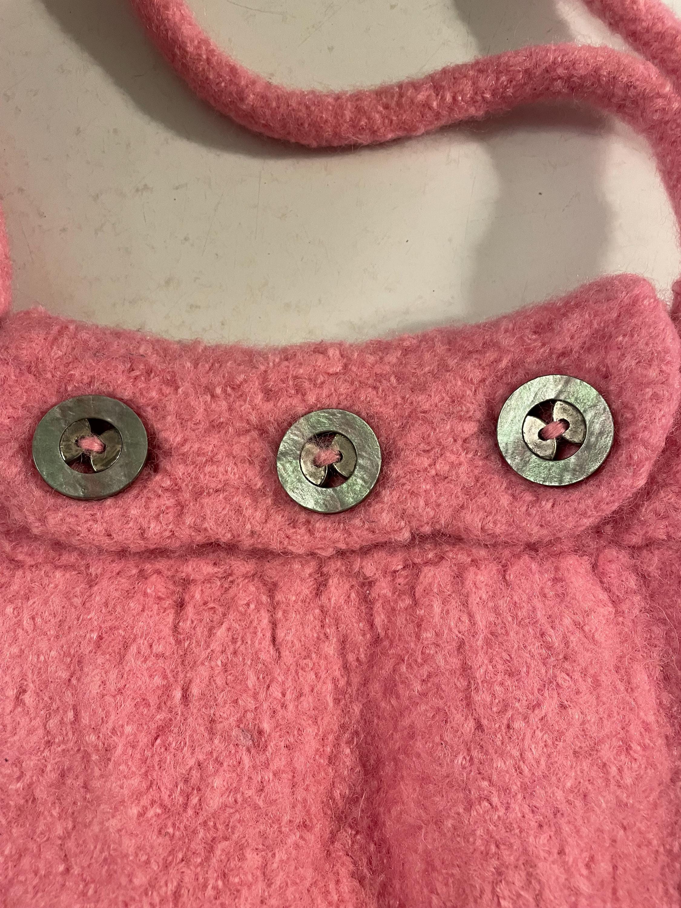 Vintage Pink Wool Purse 3 Button Closure Open Compartment Double ...