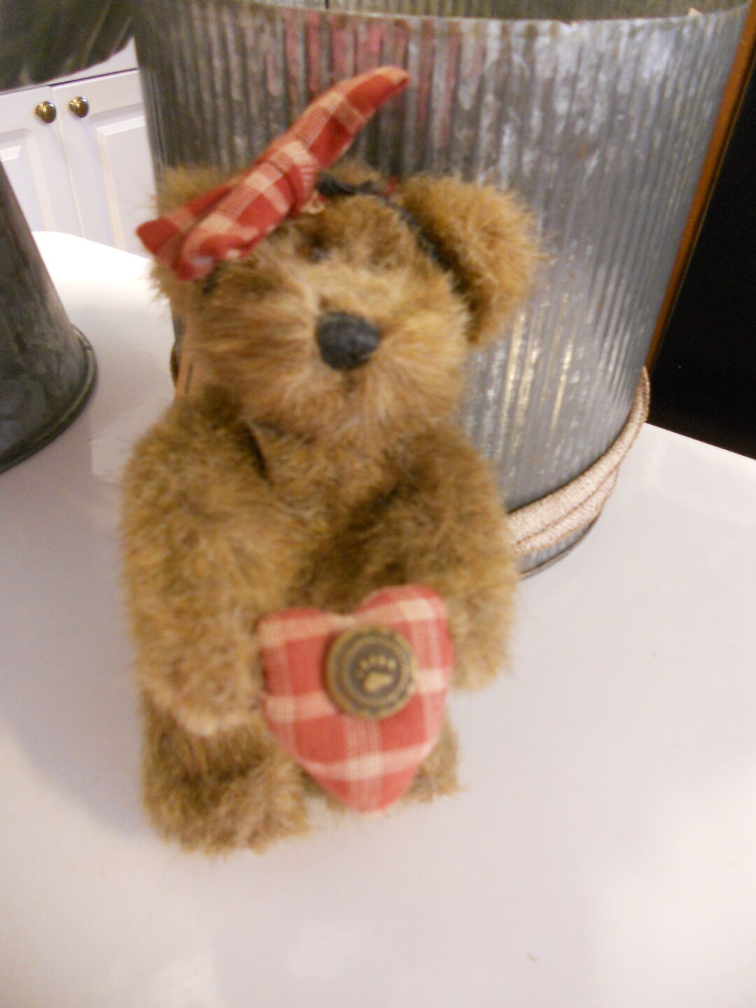 Boyds Bears Small Brown Bear With Hair Bow and Matching Heart Pillow ...