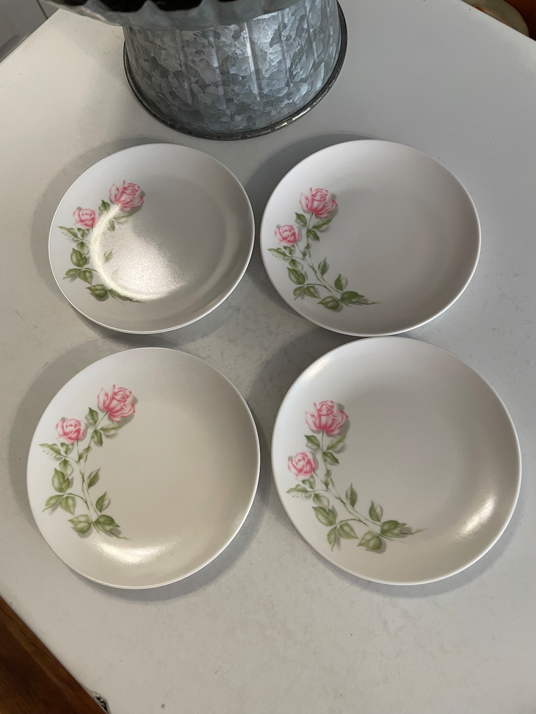 Vintage Oneida Melamine Dessert Plates, Pink Rose Pattern, Set of Four ...
