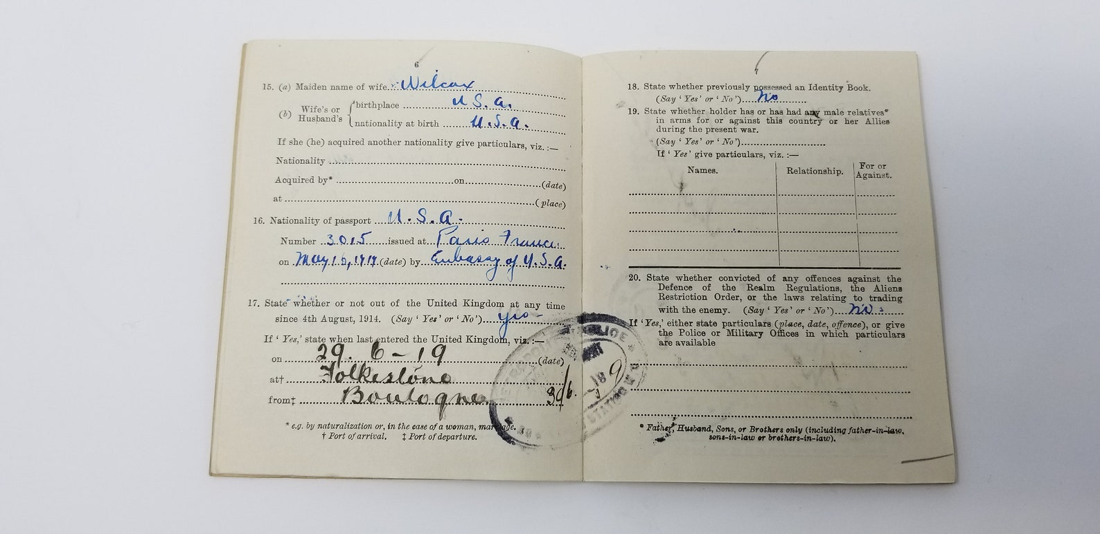 1919 Passport, 1st Identity Book. Historical Document, Rare, Vintage - Etsy
