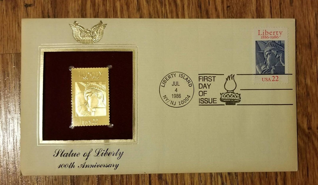 22kt Gold 100th Anniversary Statue of Liberty Stamp Replicas. Day of ...