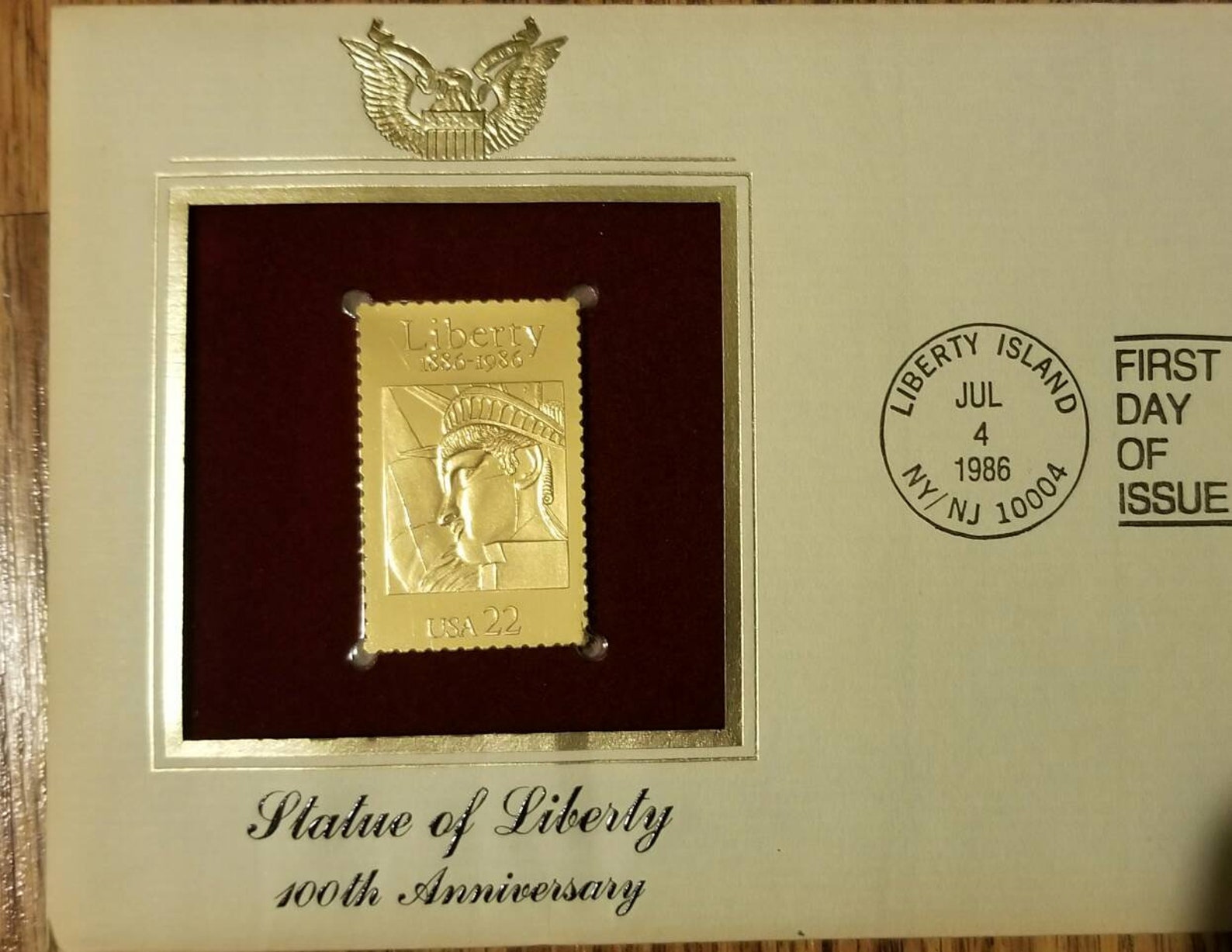 22kt Gold 100th Anniversary Statue of Liberty Stamp Replicas. Day of ...