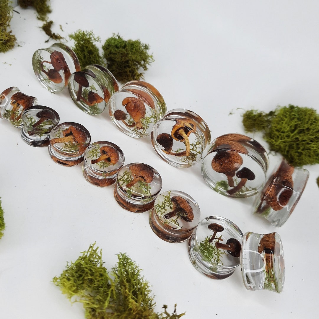 Mushroom Plugs Resin Plug Earrings Moss Plug Stretch Ear - Etsy UK