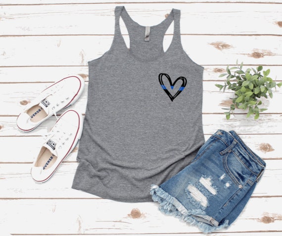 Blue Line Heart Tank Top Women's Blue Line Tank Blue - Etsy