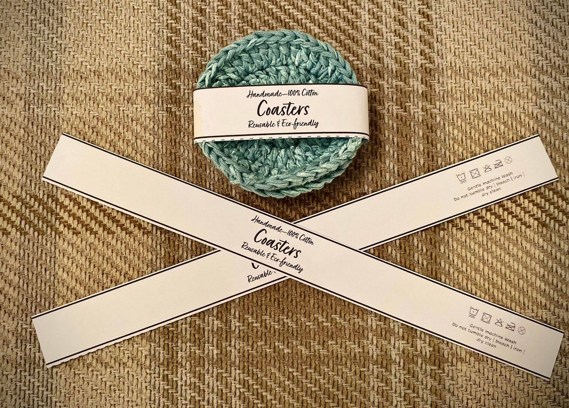 PRINTABLE Rectangle Coaster Wrap Labels, Handmade Crochet Knitting Tags ...