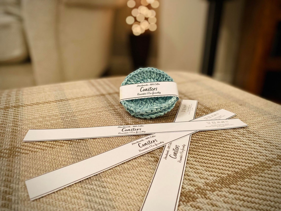 PRINTABLE Rectangle Coaster Wrap Labels, Handmade Crochet Knitting Tags ...