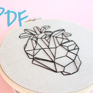 Geometric Heart Beginner Hand Embroidery Pattern PDF Digital Download ...