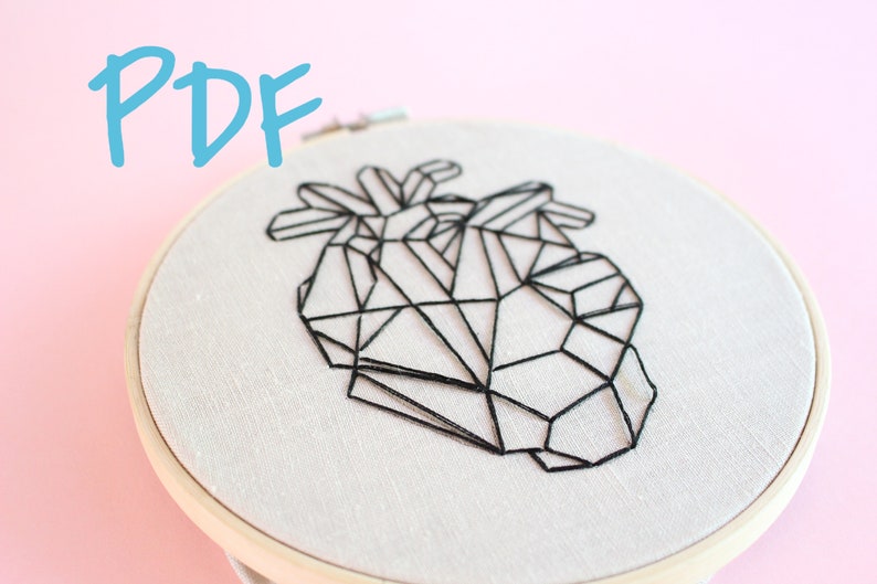 Geometric Heart Beginner Hand Embroidery Pattern PDF Digital Download ...
