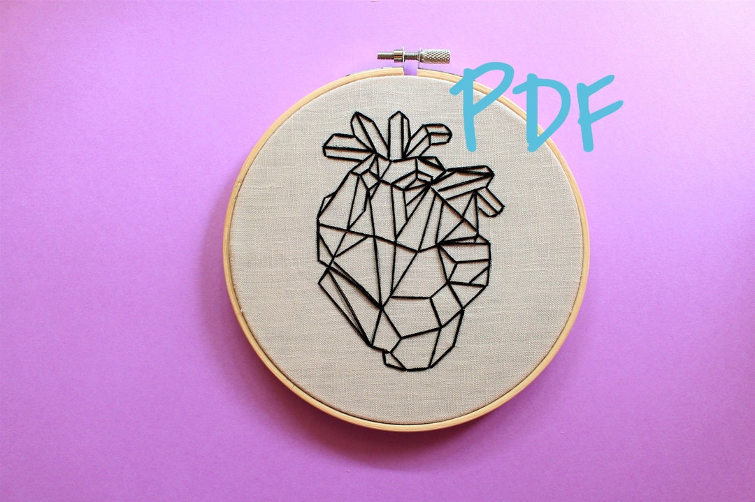 Geometric Heart Beginner Hand Embroidery Pattern PDF Digital Download ...