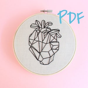 Geometric Heart Beginner Hand Embroidery Pattern PDF Digital Download ...