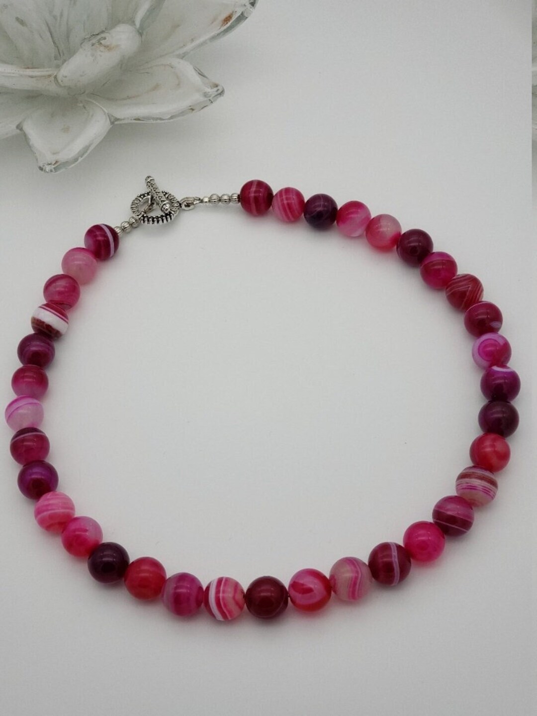 Pink Healing Agate Stone Princess Necklace, Beaded Necklace, Statement ...