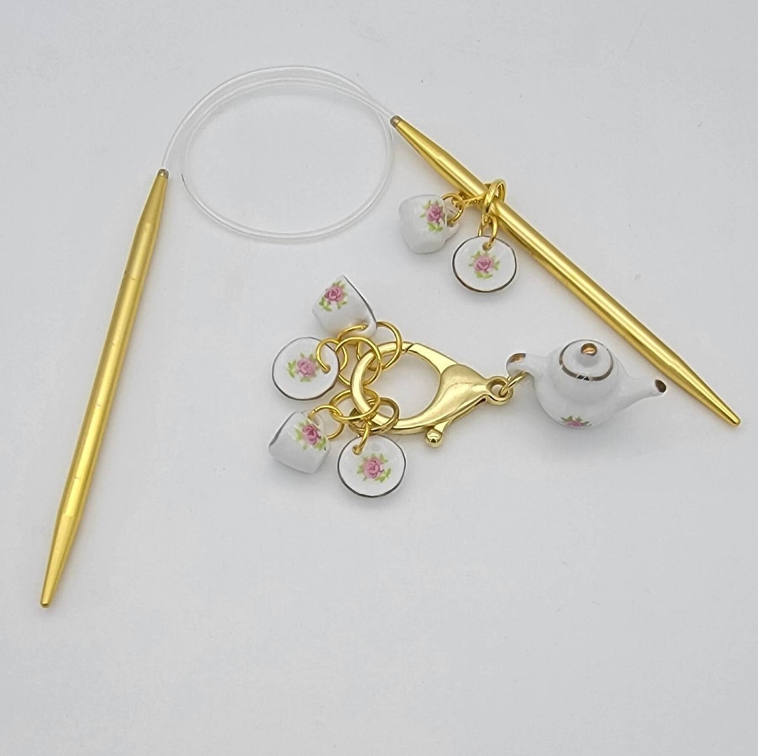 Tea Time Vintage Stitch Marker Set for Knitting With Holder, Row ...