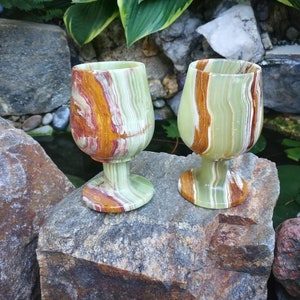 Vintage Green Onyx Marble Wine Goblets Set of Two Elegant - Etsy