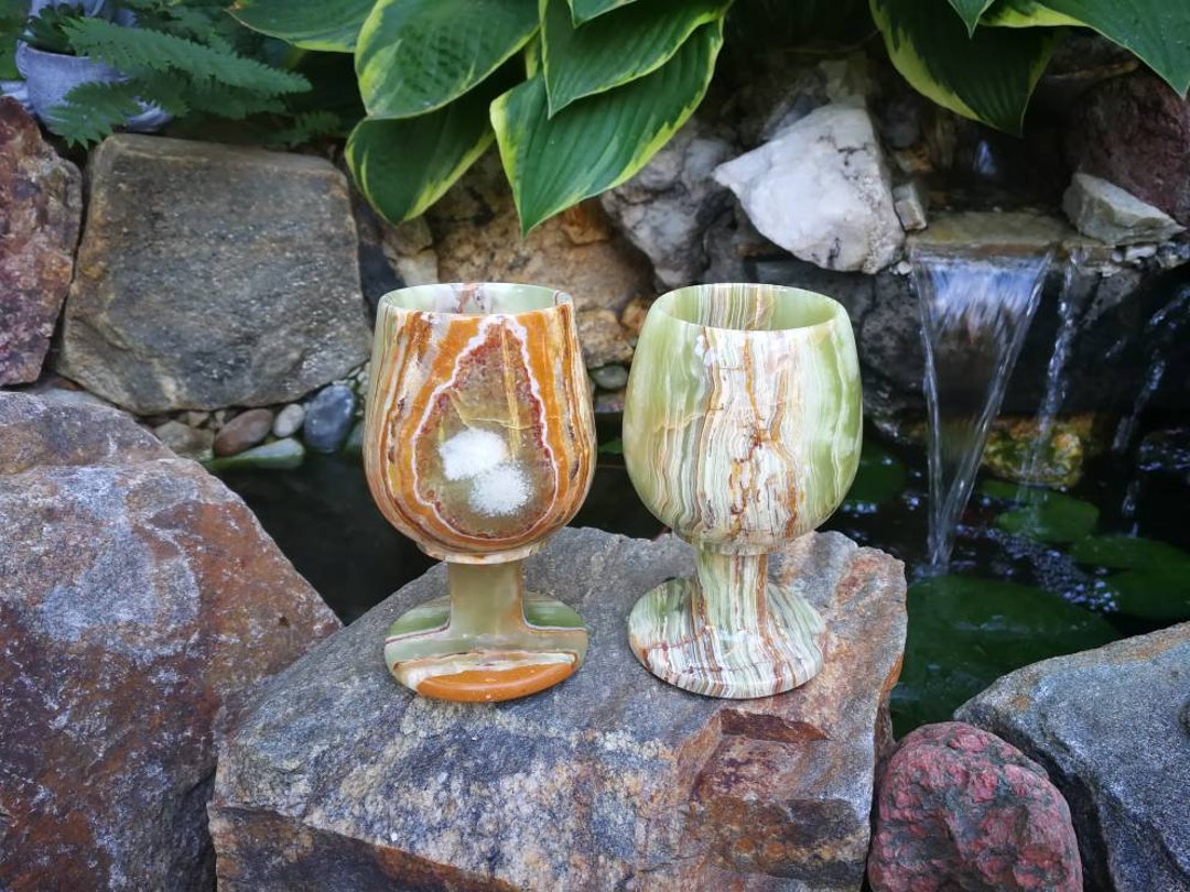 Vintage Green Onyx Marble Wine Goblets Set Of Two Elegant Etsy