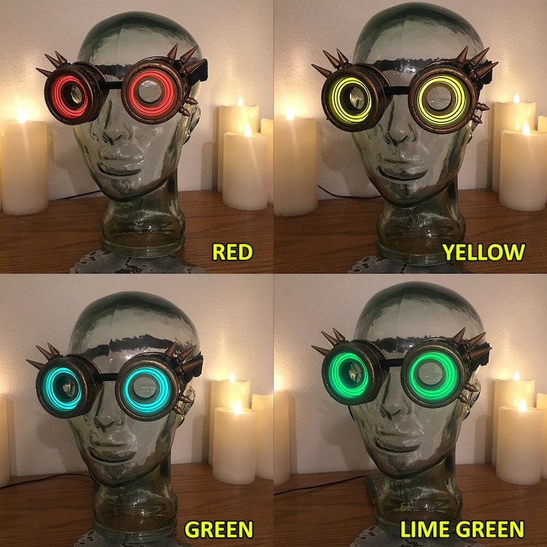 Glowing Steampunk Goggles / Gold Spikey Light up Cyberpunk X-ray ...