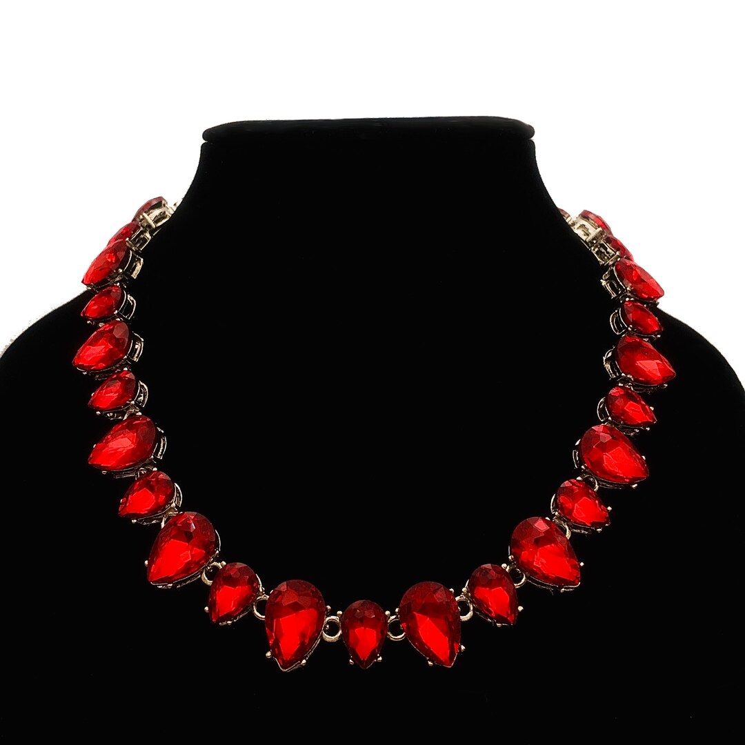 Adjustable Ruby Crystal Necklace: Elegant Red Choker With Art Deco ...