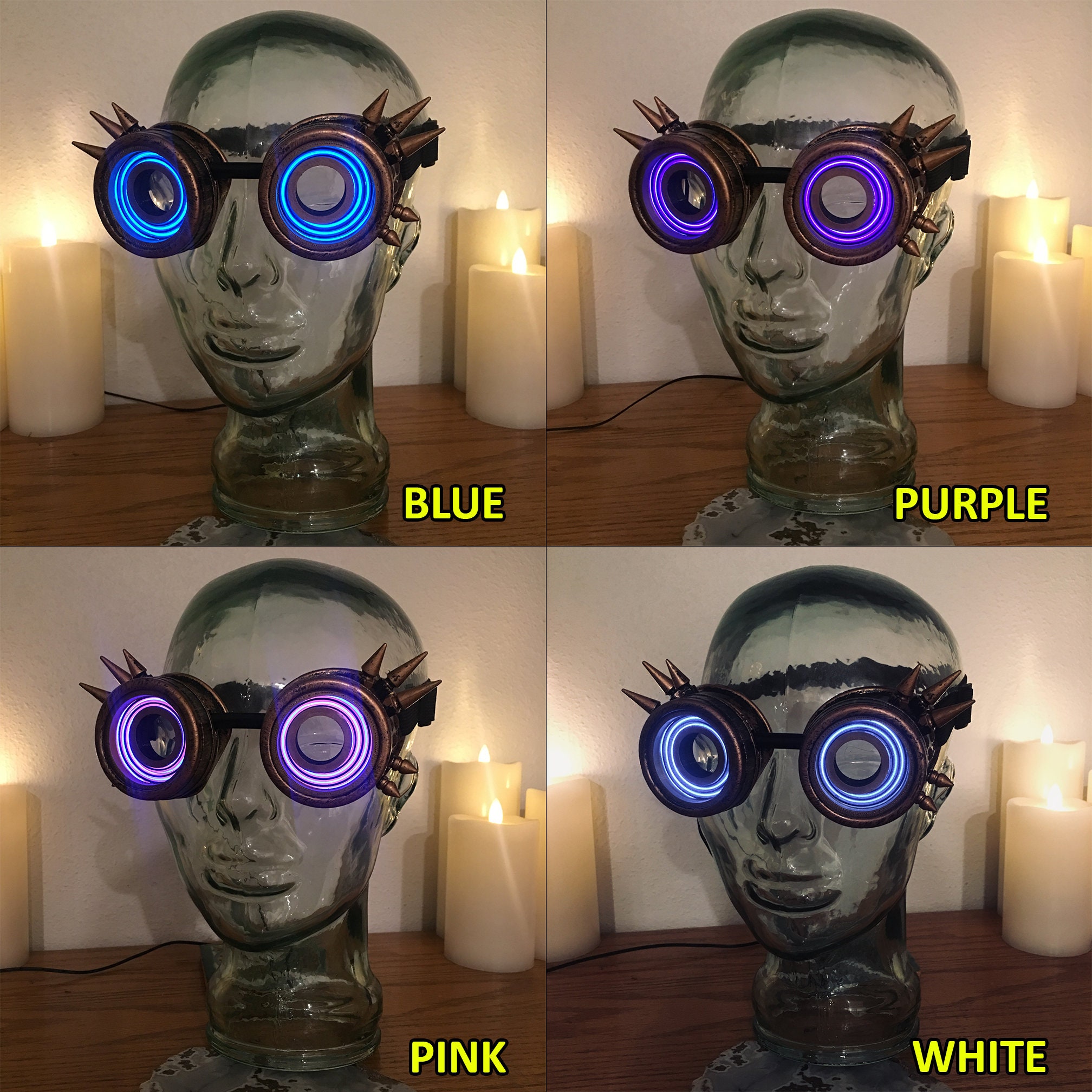 Glowing Steampunk Goggles / Gold Spikey Light up Cyberpunk | Etsy