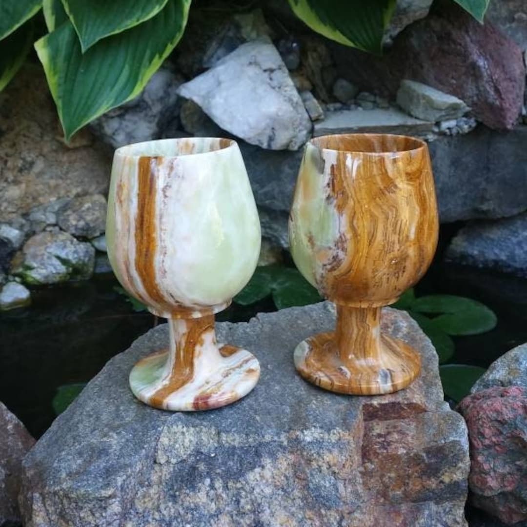 Artisanal Vintage Large Onyx Stone Marble Wine Goblets | Outdoor Onyx ...