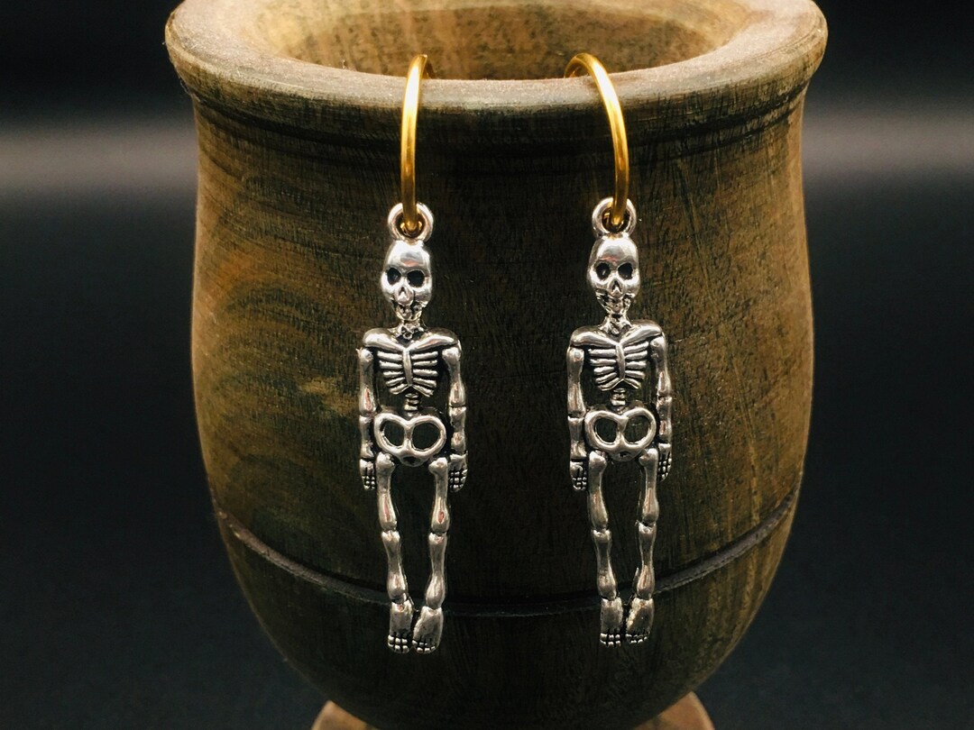 Skeleton Skull Hoop Earrings - Victorian Gothic Gold and Silver Skull ...