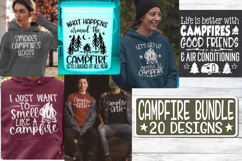 Campfire Bundle - 20 Designs, Camping Bucket, Camping Bucket Svg, Camp ...