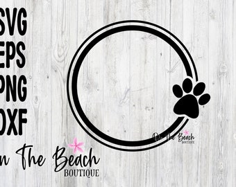 Paw Circle Frame SVG Files Pawprint Monogram Cut Files Dog Paw Border ...